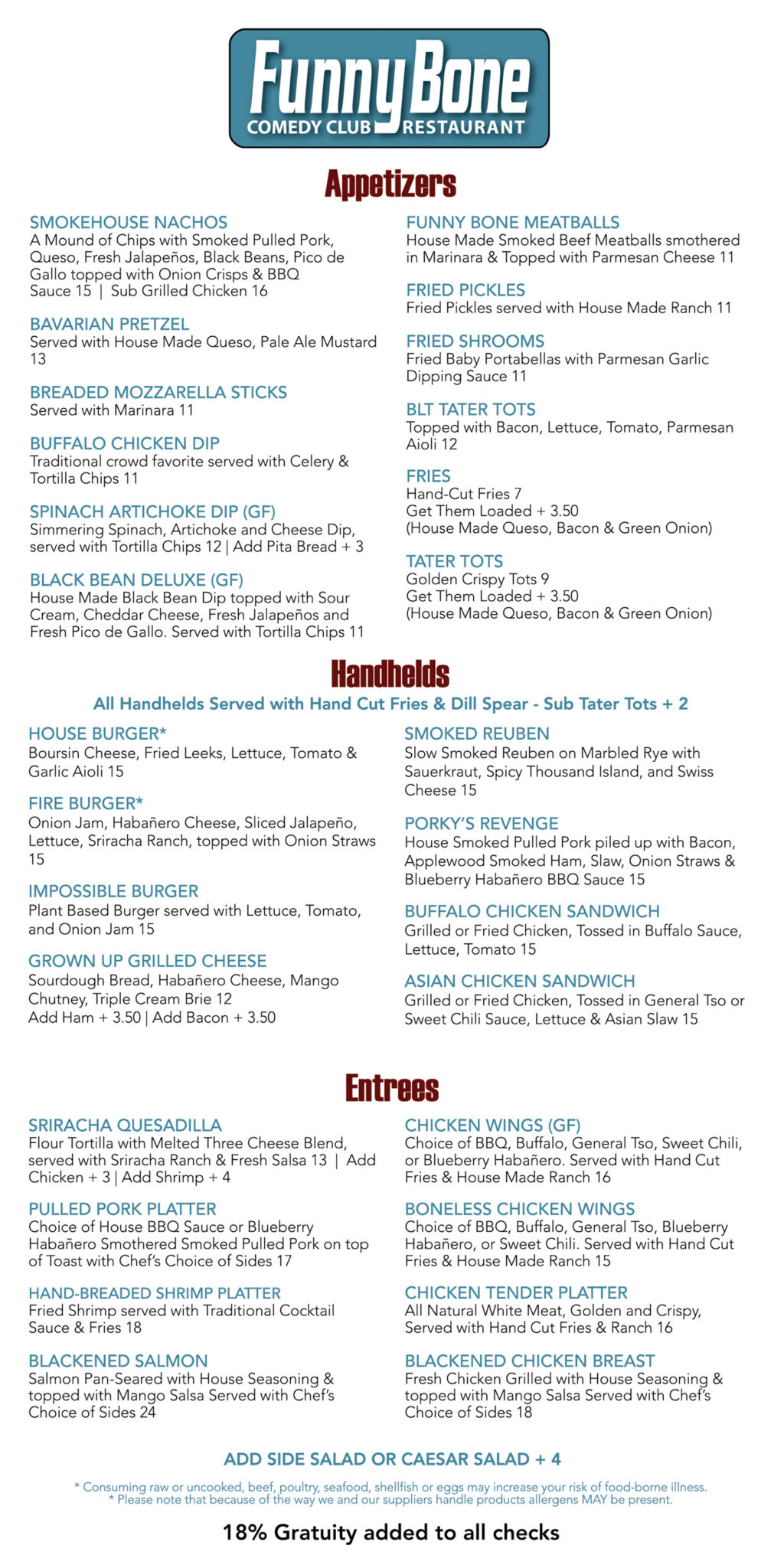 Food & Drink Menu | Kansas City Funny Bone Comedy Club & Restaurant